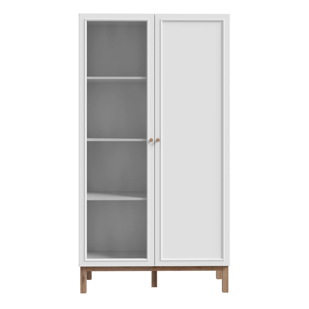 Wesley Display Cabinet with 1 Door and 1 Glass Door in Light Grey and ...