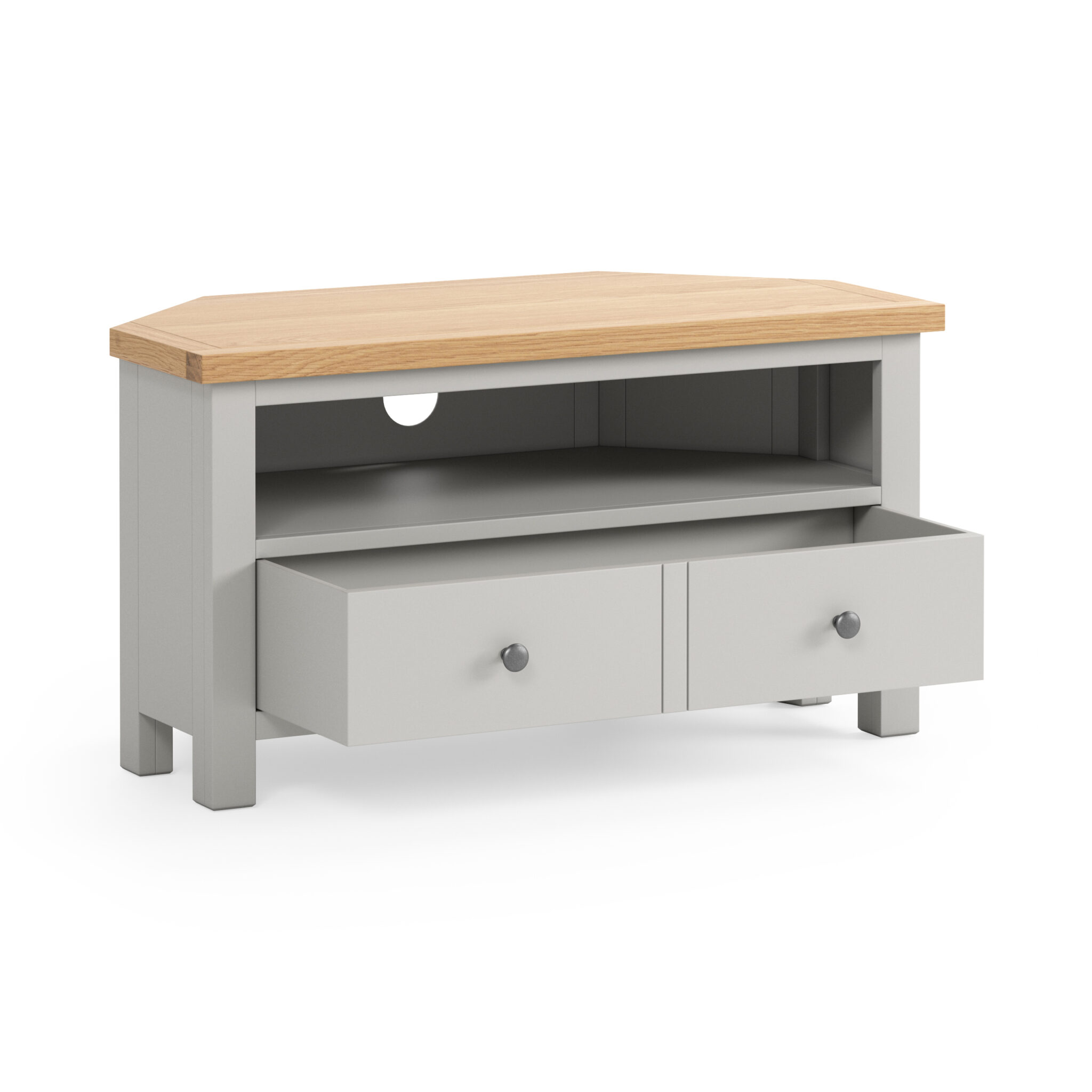 Langdale Grey Corner TV Unit | Assembled | Oak World