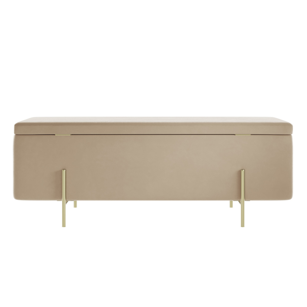 Perola Storage Ottoman Beige Velvet / Brushed Gold | Oak World