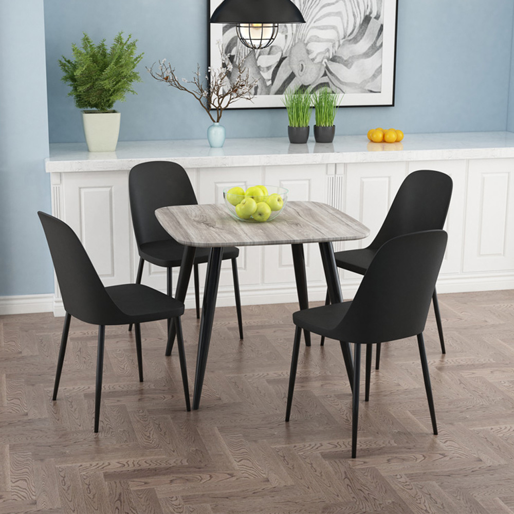 Dalvik Square Dining Table, Grey Oak Effect With Black Tapered Legs ...