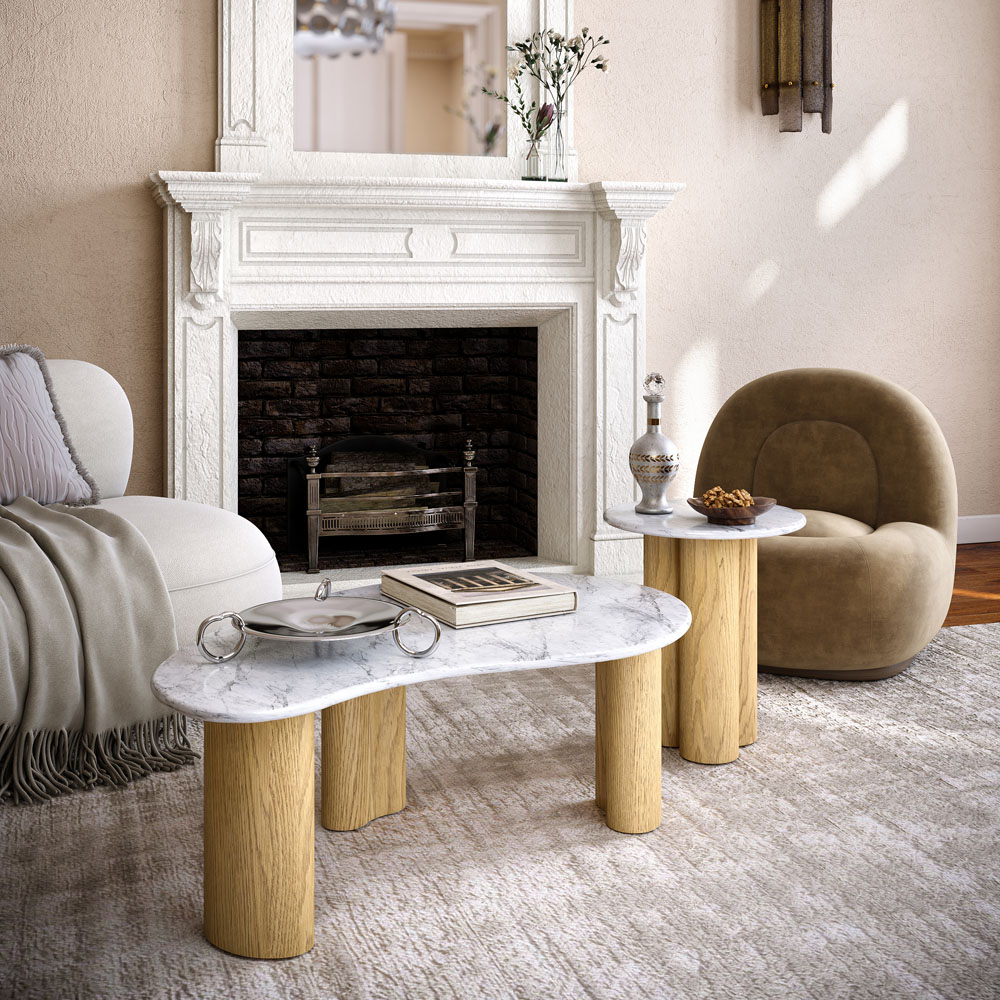 Ryder Marble Tear Drop Coffee Table | Oak World