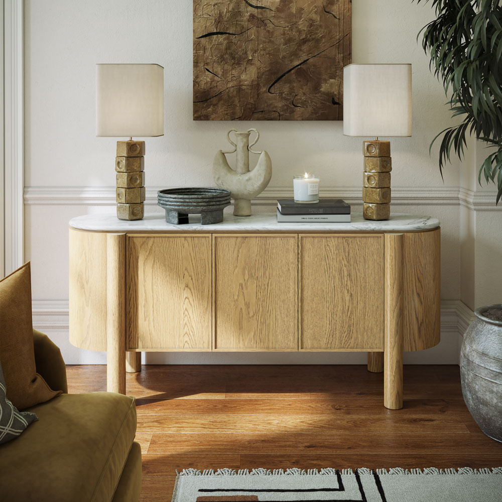 Ryder Marble Large Storage Sideboard | Assembled | Oak World