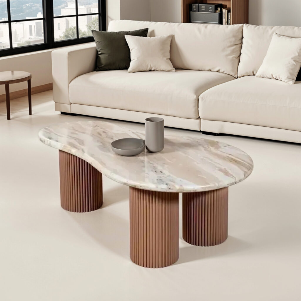 Nava Natural Marble & Wood Pedestal Console Table | Oak World