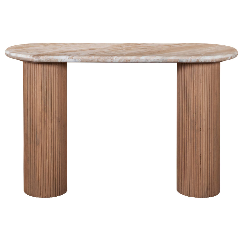 Nava Natural Marble & Wood Pedestal Console Table | Oak World
