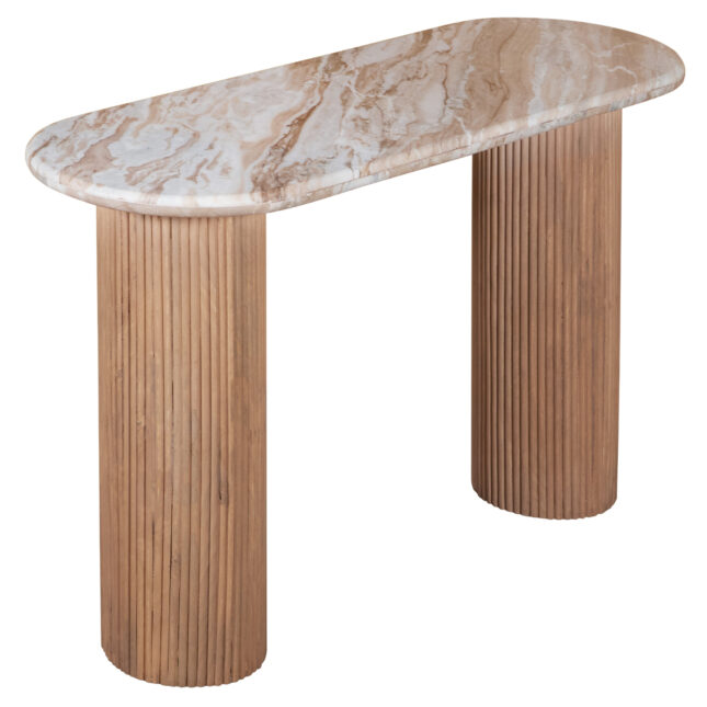Nava Natural Marble & Wood Pedestal Console Table | Oak World