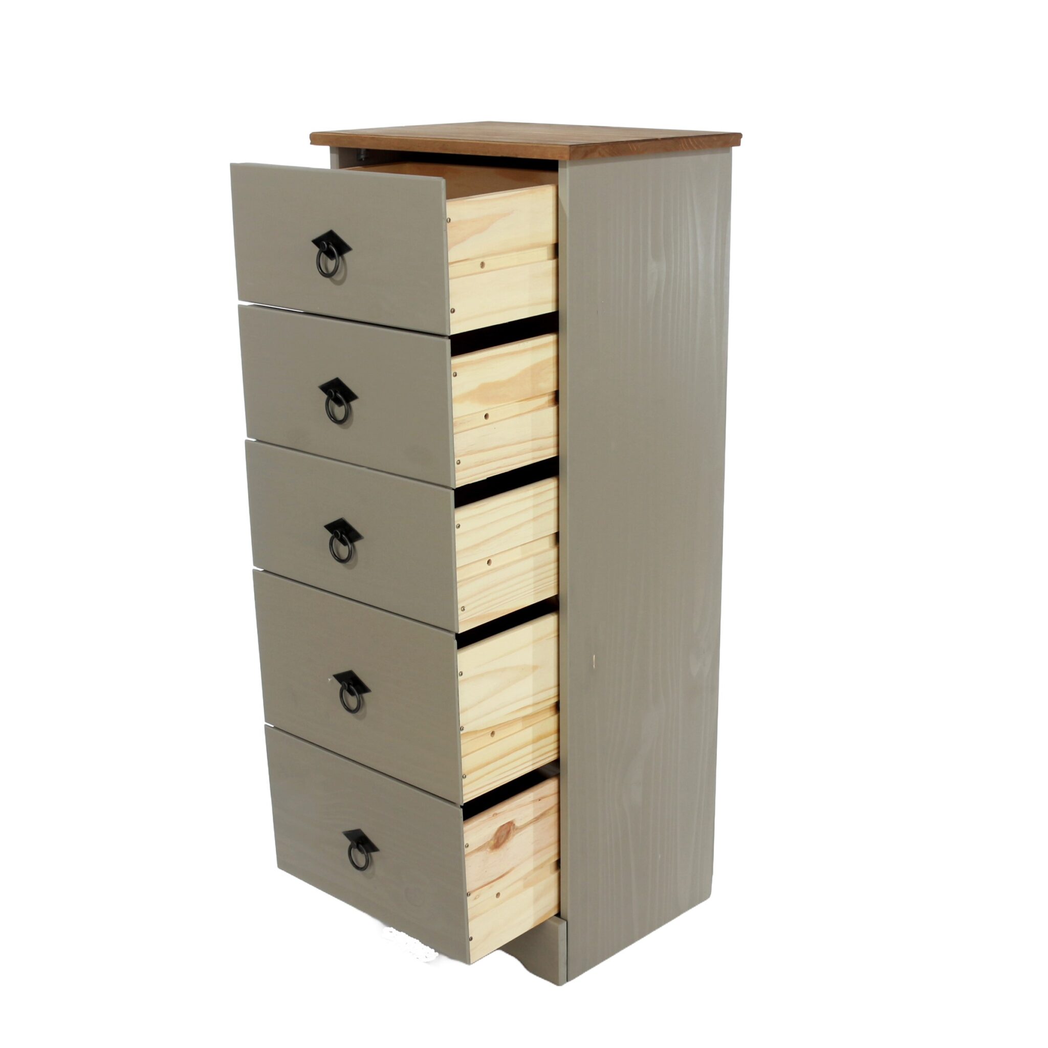 Azusa Grey 5 drawer narrow chest of drawers | Oak World