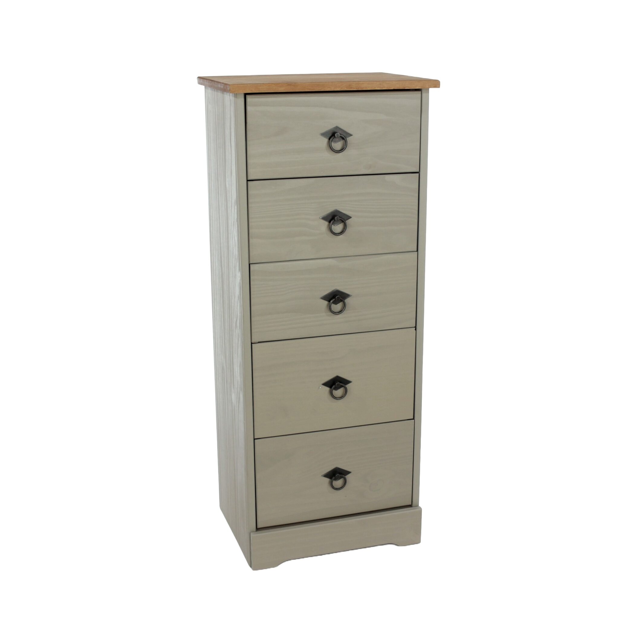 Azusa Grey 5 drawer narrow chest of drawers | Oak World
