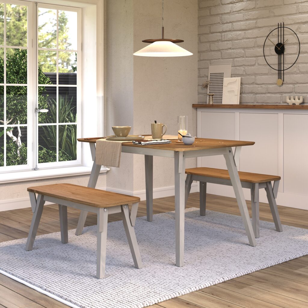 Azusa Premium 120cm Rectangular Dining Set with Table and 2 Benches ...