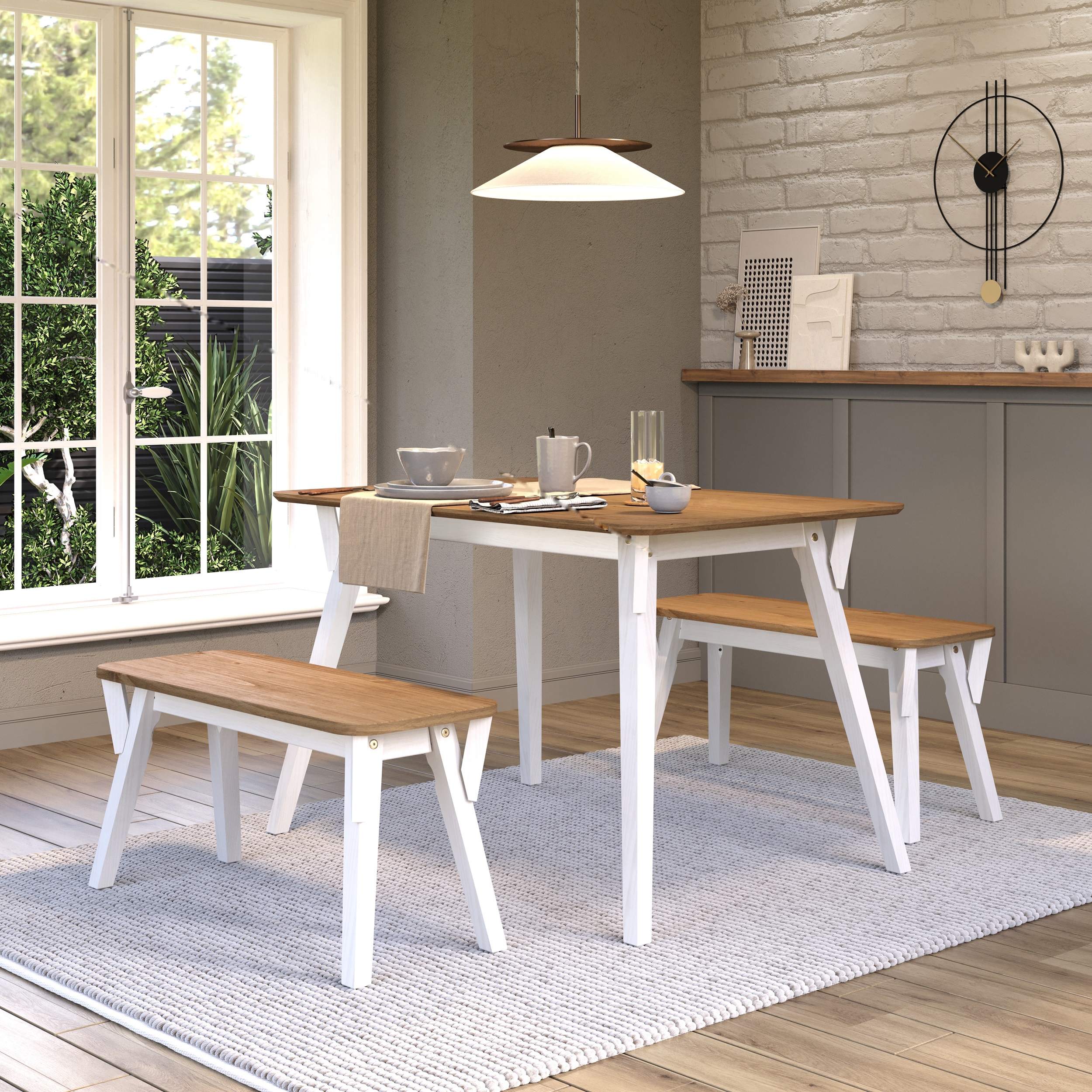 Azusa Premium 120cm Rectangular Dining Set with Table and 2 Benches ...