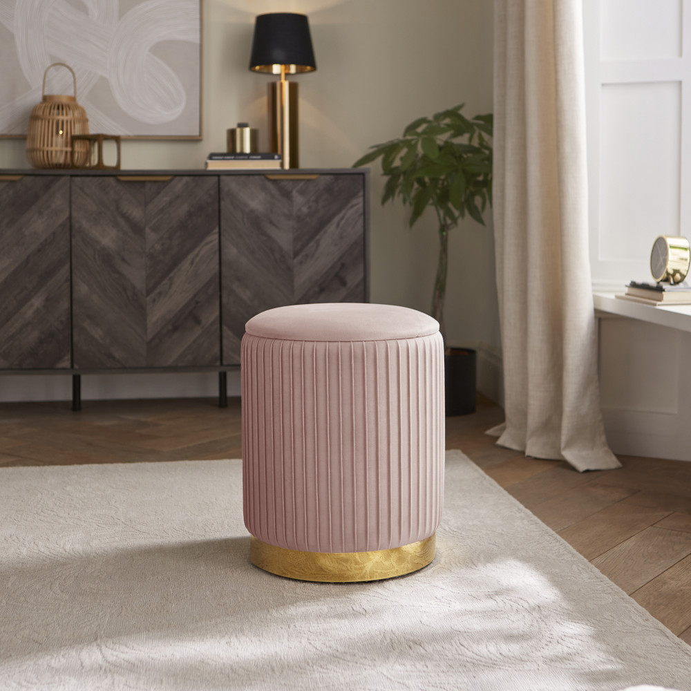 Esme Velvet Pleated Storage Stool | Oak World