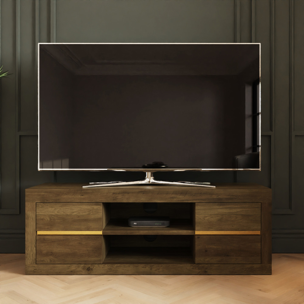 Goldhaven Dark Oak 4 Drawer TV Unit | Oak World